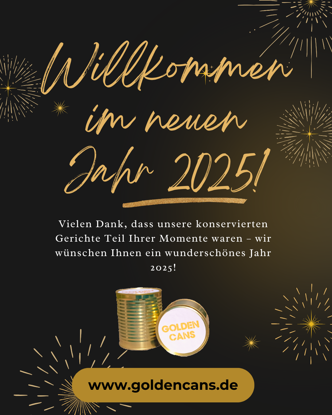 Willkommen im neuen Jahr 2025 - Golden cans